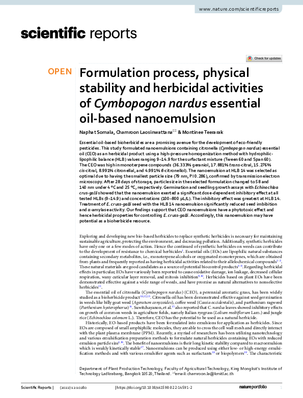 (PDF) Formulation process, physical stability and herbicidal activities of Cymbopogon nardus ...