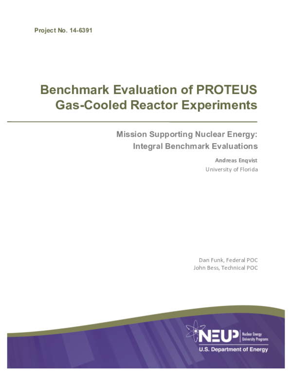 (PDF) PROTEUS Gas-Cooled Reactor Benchmark Study