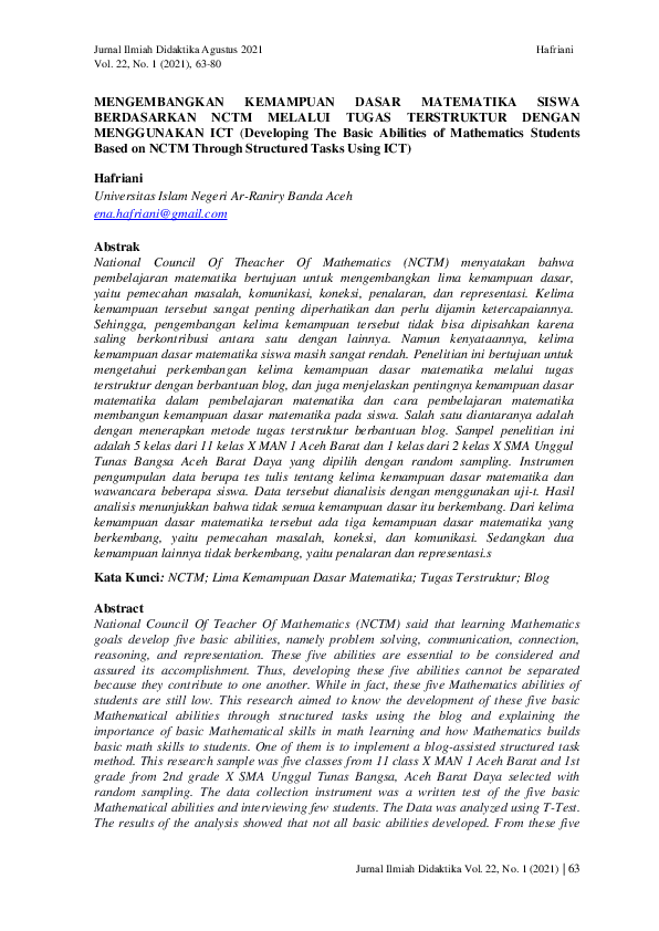 (PDF) MENGEMBANGKAN KEMAMPUAN DASAR MATEMATIKA SISWA BERDASARKAN NCTM MELALUI TUGAS TERSTRUKTUR ...