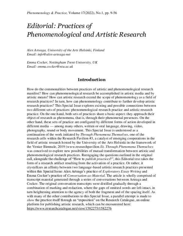 (PDF) Practices of Phenomenological and Artistic Research