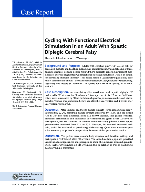(PDF) Cycling With Functional Electrical Stimulation in an Adult With ...