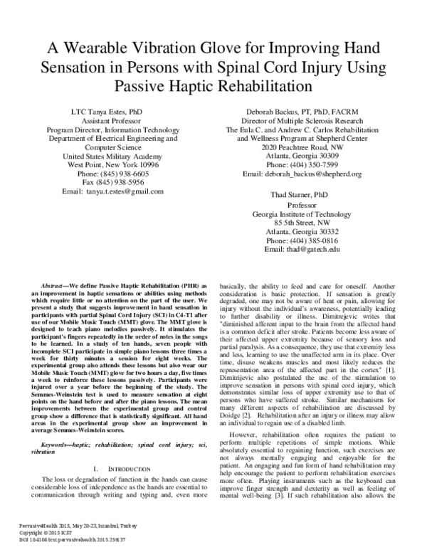(PDF) Vibration Glove Enhances Hand Sensation in Spinal Cord Injury