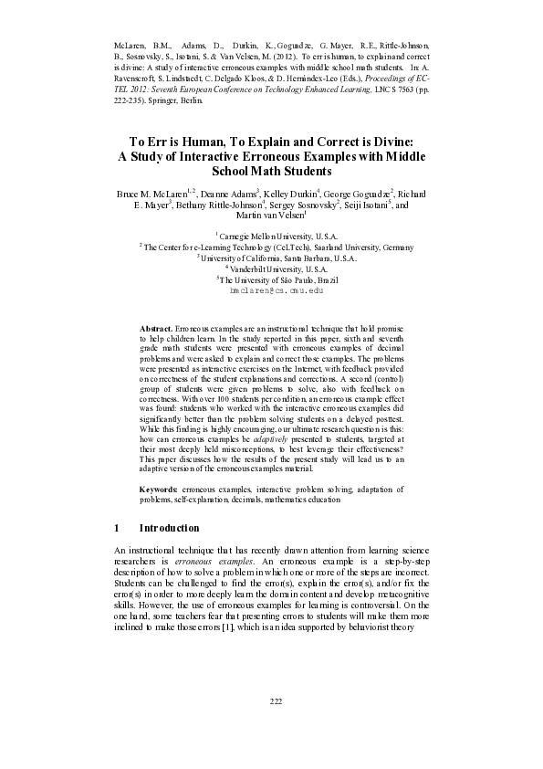 (PDF) To Err Is Human, to Explain and Correct Is Divine: A Study of ...