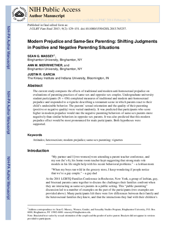 (PDF) Modern Prejudice and Same-Sex Parenting: Shifting Judgments in ...