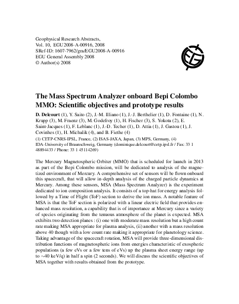 (PDF) The mass spectrum analyzer (MSA) onboard BEPI COLOMBO MMO ...