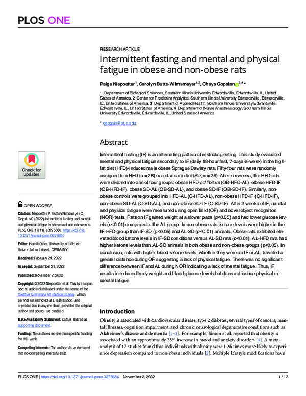 (PDF) Intermittent fasting and mental and physical fatigue in obese and ...