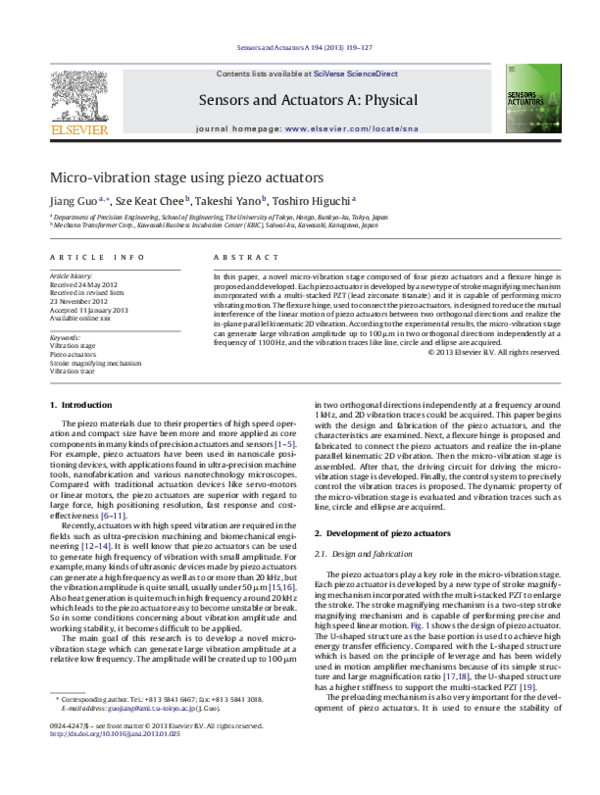 (PDF) Micro-vibration stage using piezo actuators
