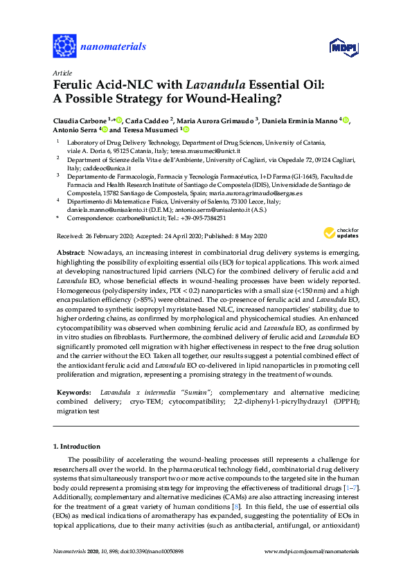 (PDF) Ferulic Acid-NLC with Lavandula Essential Oil: A Possible ...