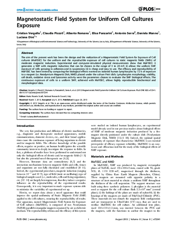 (PDF) Magnetostatic Field System for Cell Cultures