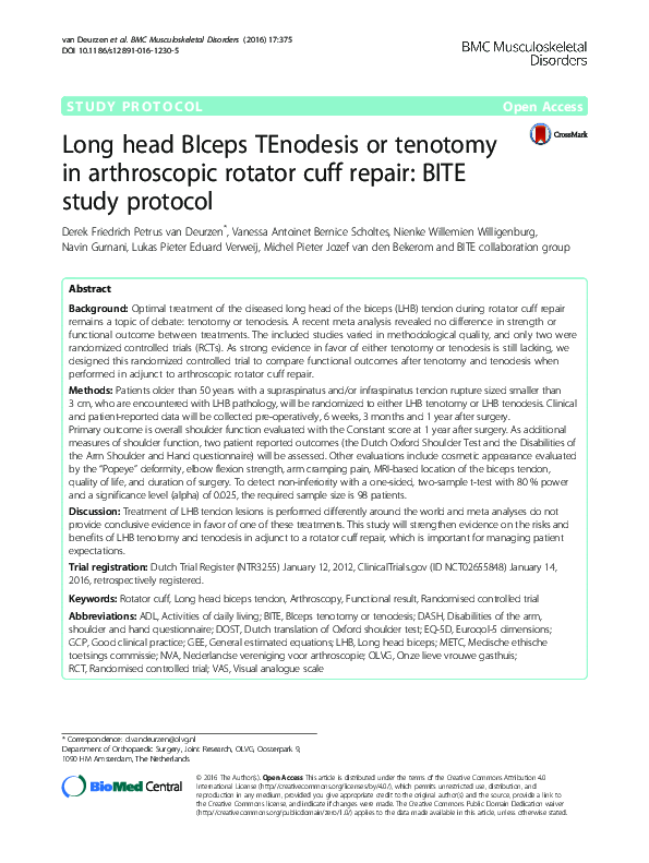 (PDF) Long head BIceps TEnodesis or tenotomy in arthroscopic rotator ...