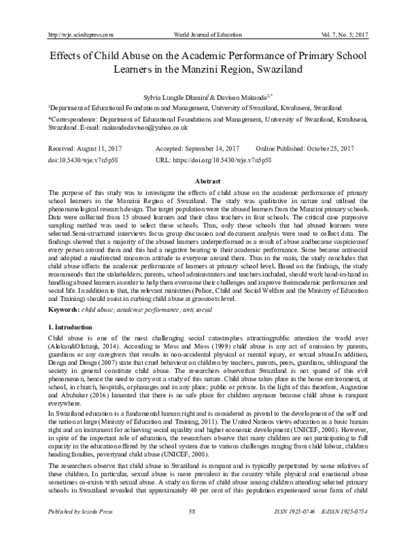 (PDF) Effects of Child Abuse on the Academic Performance of Primary ...