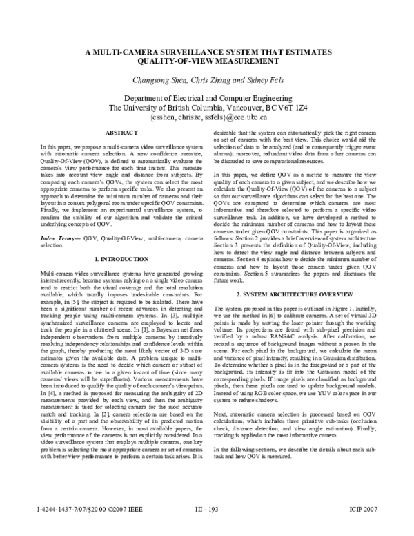 (PDF) A Multi-Camera Surveillance System that Estimates Quality-of-View ...