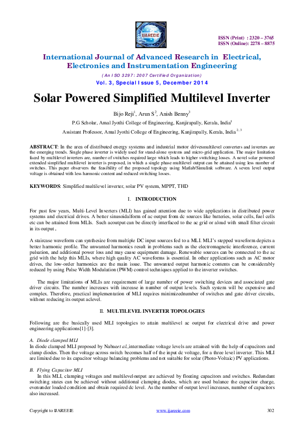 (PDF) Solar Powered Simplified Multilevel Inverter