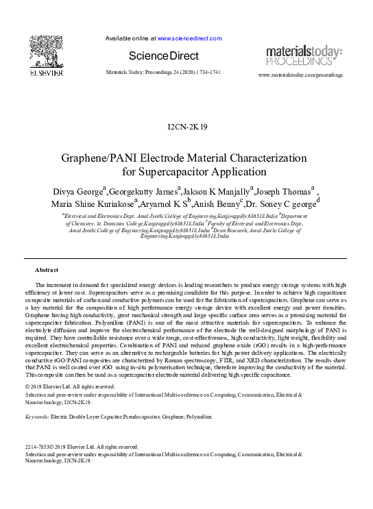 (PDF) Graphene/PANI Electrode Material Characterization for Supercapacitor Application | Anish ...