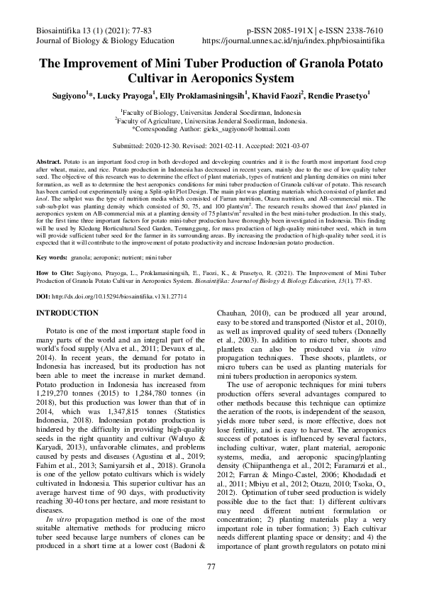 (PDF) The Improvement of Mini Tuber Production of Granola Potato ...