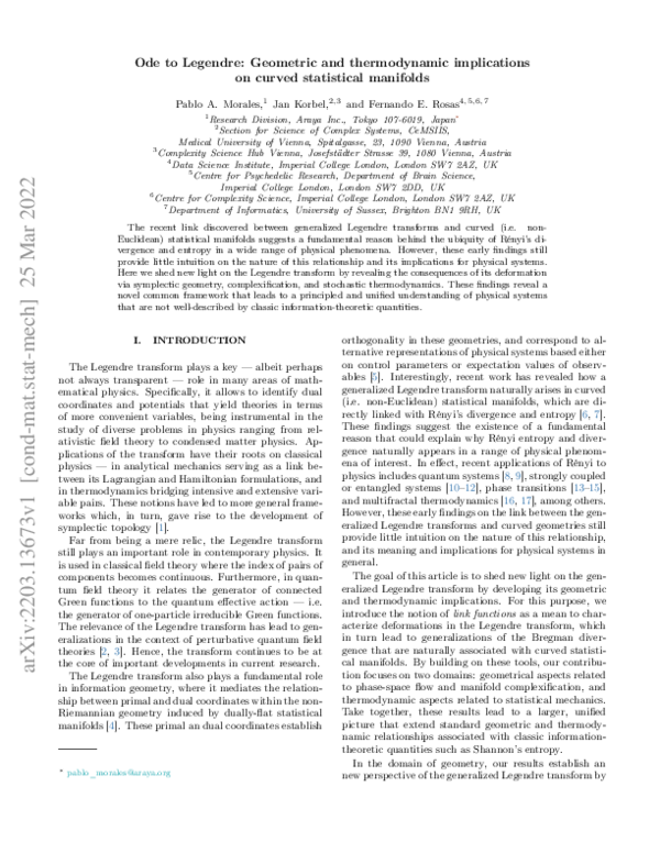 (PDF) Ode to Legendre: Geometric and thermodynamic implications on curved statistical manifolds