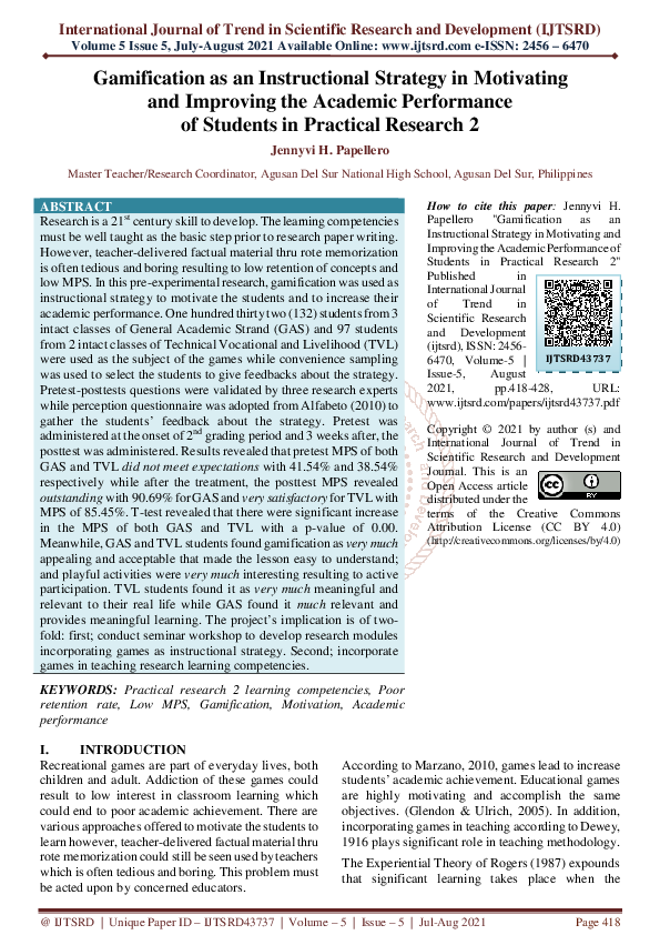 (PDF) Gamification as an Instructional Strategy in Motivating and ...