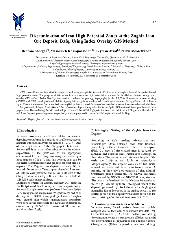 (PDF) Discrimination of Iron High Potential Zones at the Zaghia Iron ...