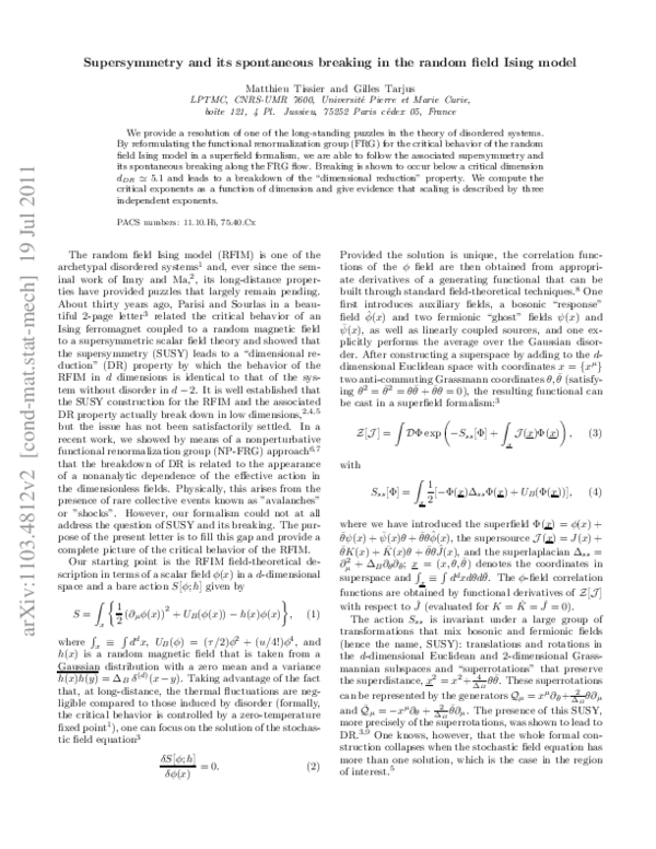 (PDF) Supersymmetry and Its Spontaneous Breaking in the Random Field ...