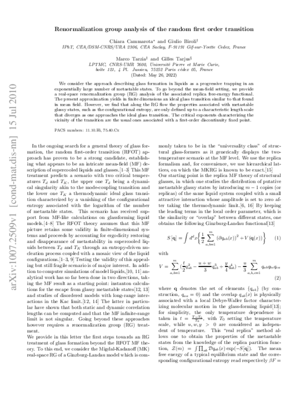 Pdf Renormalization Group Analysis Of The Random First Order Transition