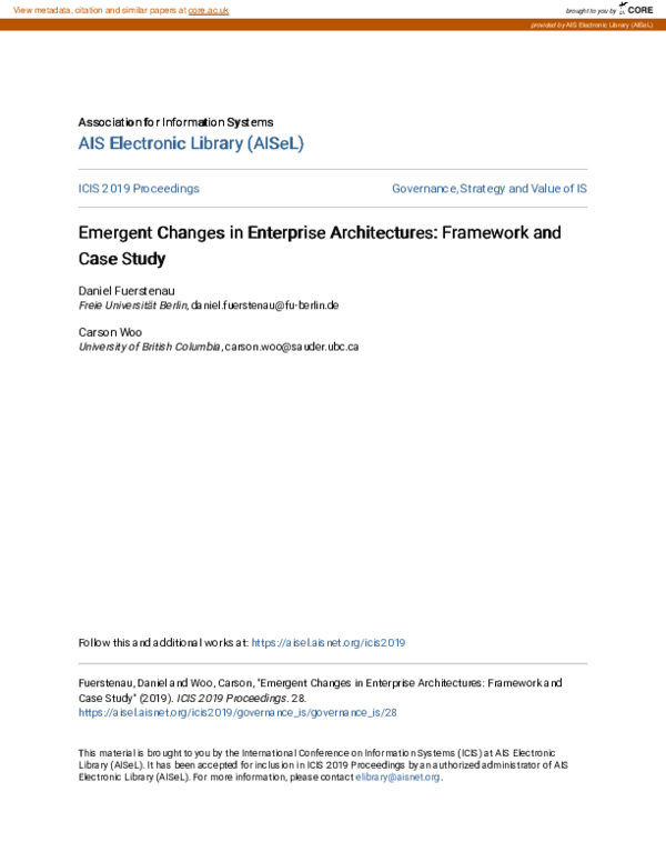 (PDF) Emergent Changes in Enterprise Architectures: Framework and Case ...