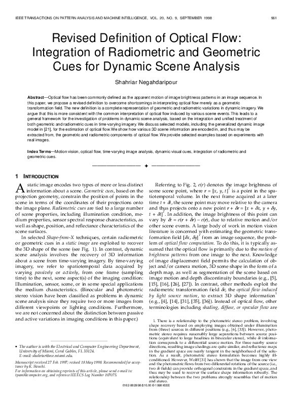 (PDF) Revised definition of optical flow: integration of radiometric and geometric cues for ...