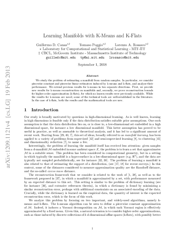 (PDF) Learning Manifolds with K-Means and K-Flats
