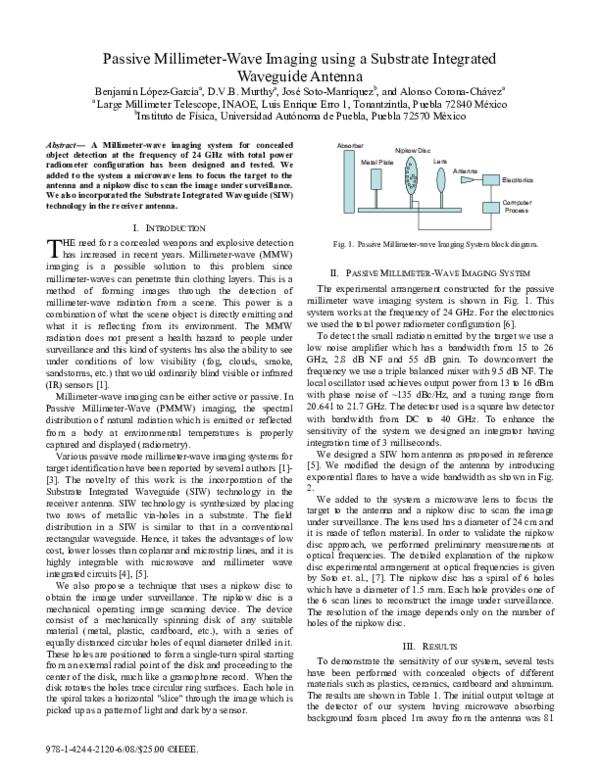 (PDF) Passive Millimeter-wave imaging using a Substrate Integrated Waveguide antenna | Alonso ...
