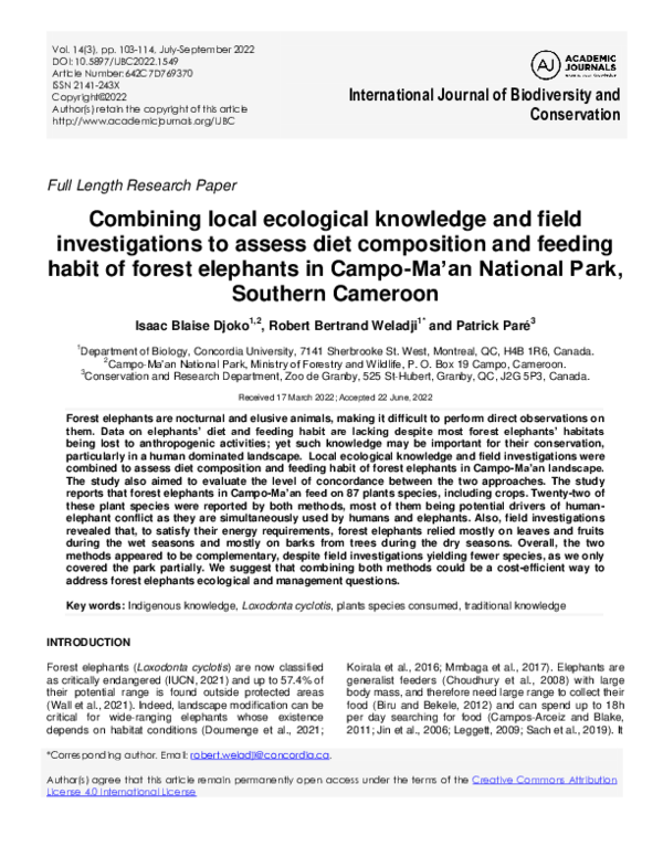 (PDF) Combining local ecological knowledge and field investigations to ...