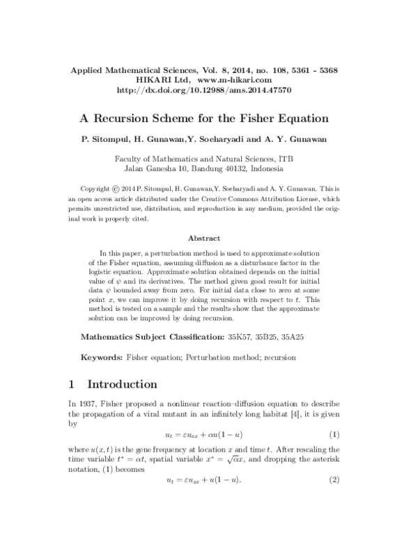 (PDF) A recursion scheme for the Fisher equation