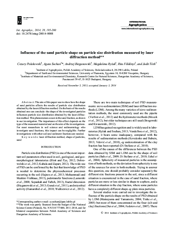 (PDF) Influence of the Sand Particle Shape on Particle Size Distribution Measured by Laser ...