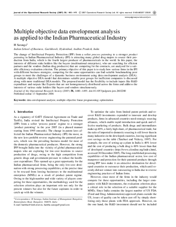 Pdf Multiple Objective Data Envelopment Analysis As Applied To The