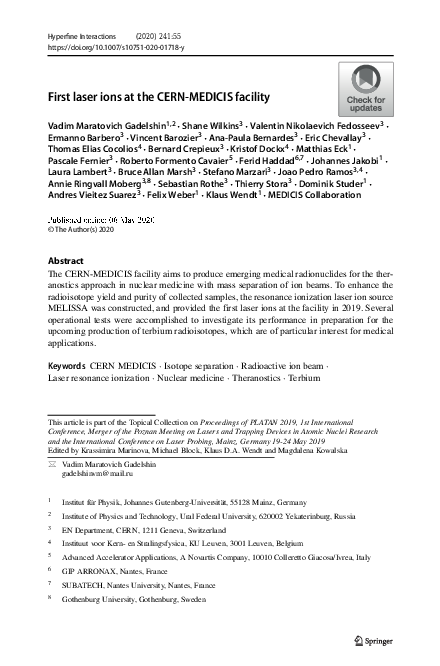 (PDF) First laser ions at the CERN-MEDICIS facility