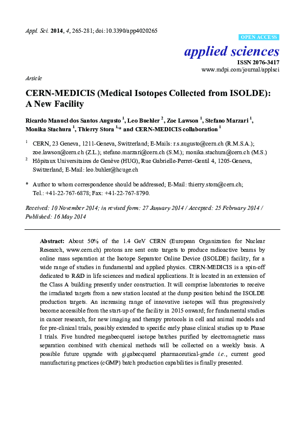 (PDF) Article CERN-MEDICIS (Medical Isotopes Collected from ISOLDE): A ...