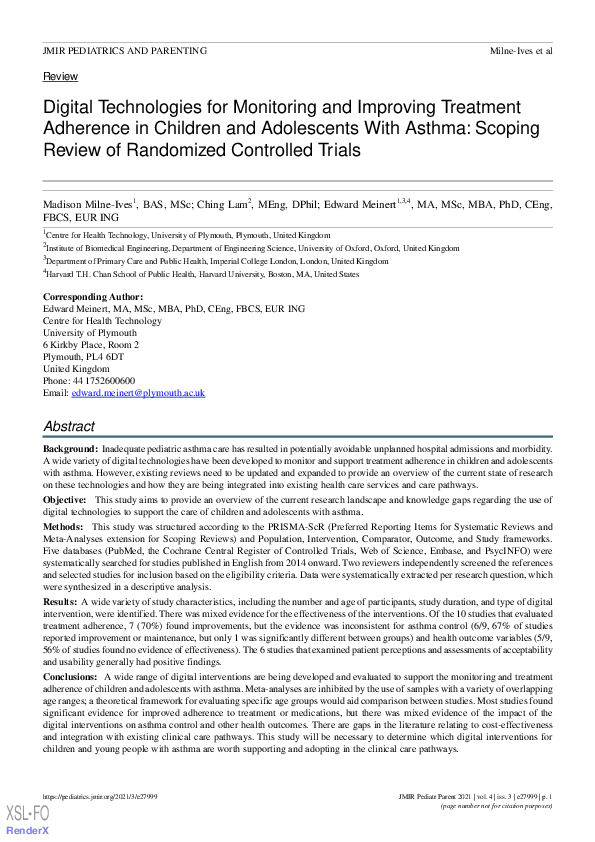 (PDF) Digital Technologies for Monitoring and Improving Treatment Adherence in Children and ...