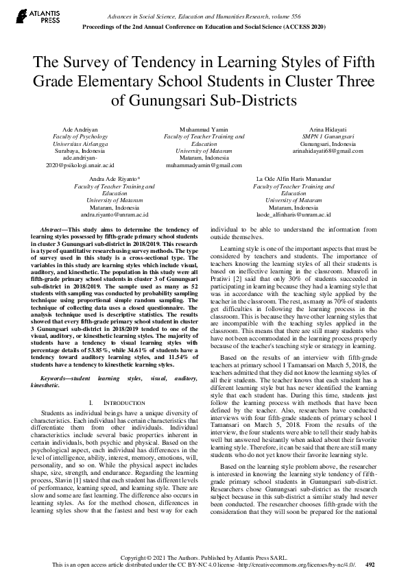 (PDF) The Survey of Tendency in Learning Styles of Fifth Grade ...