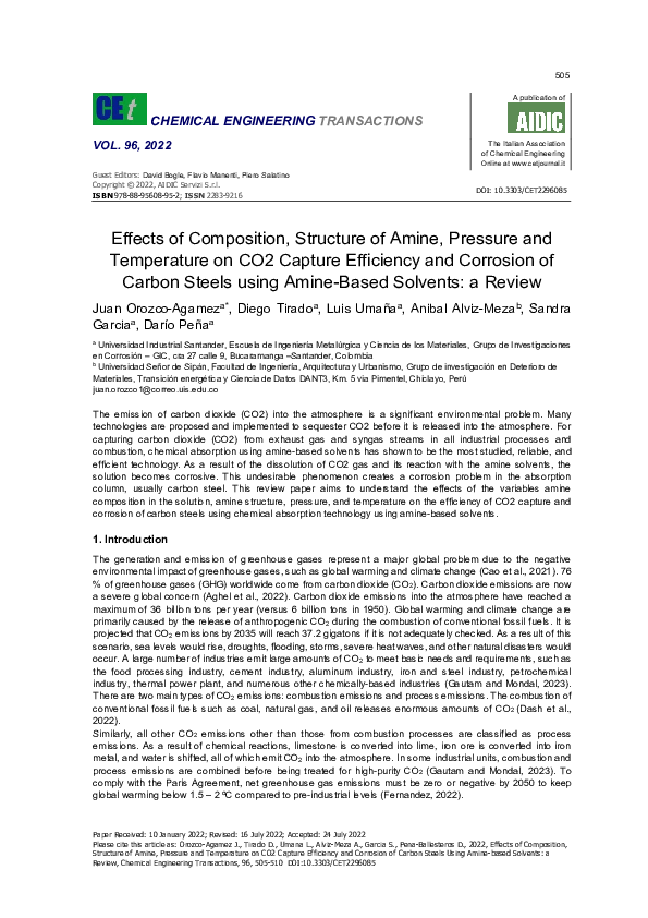 (PDF) Effects of Composition, Structure of Amine, Pressure and ...