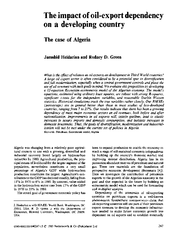 (PDF) The impact of oil-export dependency on a developing country