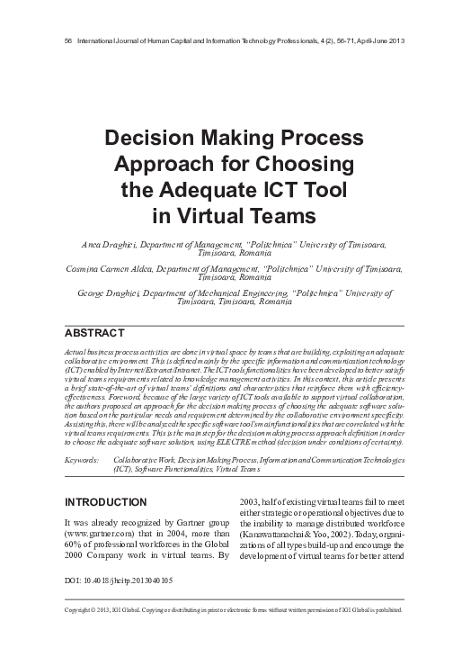 (PDF) Decision Making Process Approach for Choosing the Adequate ICT ...