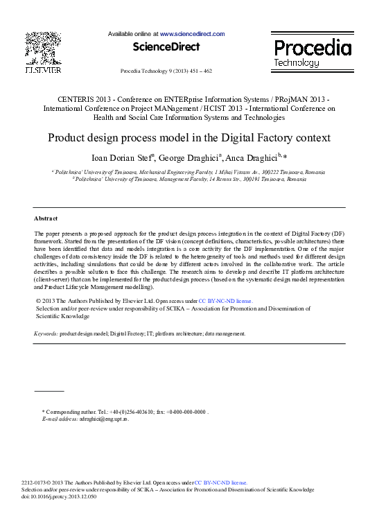 (PDF) Product Design Process Model in the Digital Factory Context