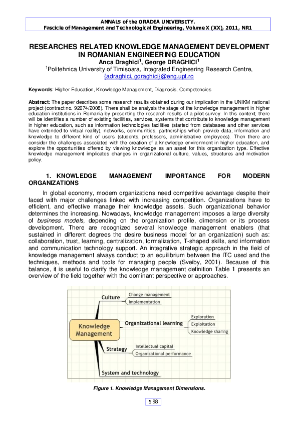 (PDF) Knowledge Management in Romanian Engineering Education