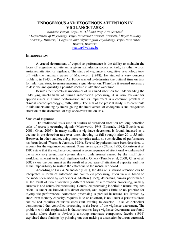 (PDF) Endogenous and Exogenous Attention in Vigilance Tasks