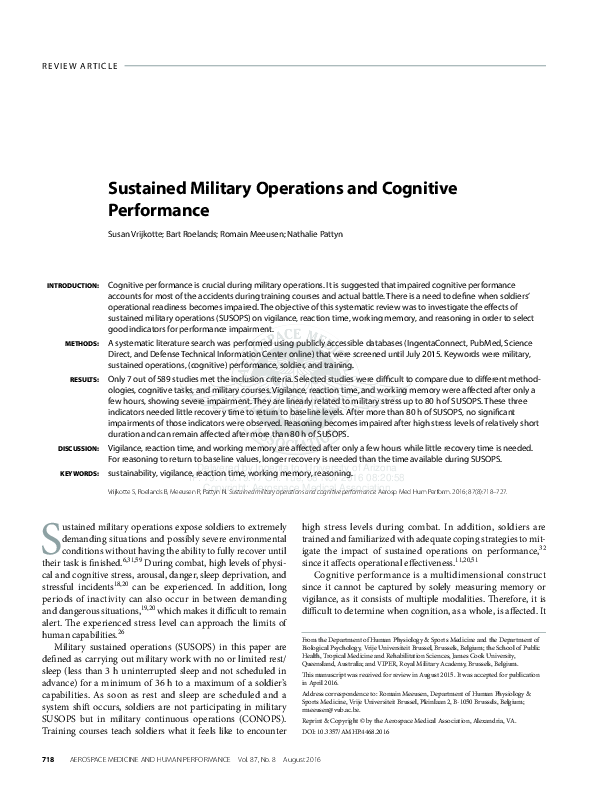 (PDF) Sustained Military Operations and Cognitive Performance