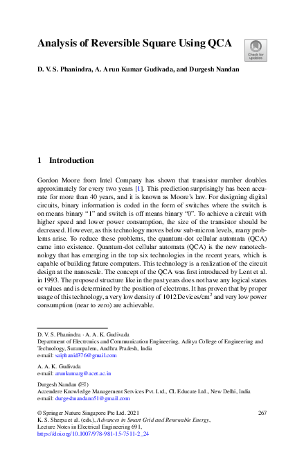 (PDF) Analysis of Reversible Square Using QCA