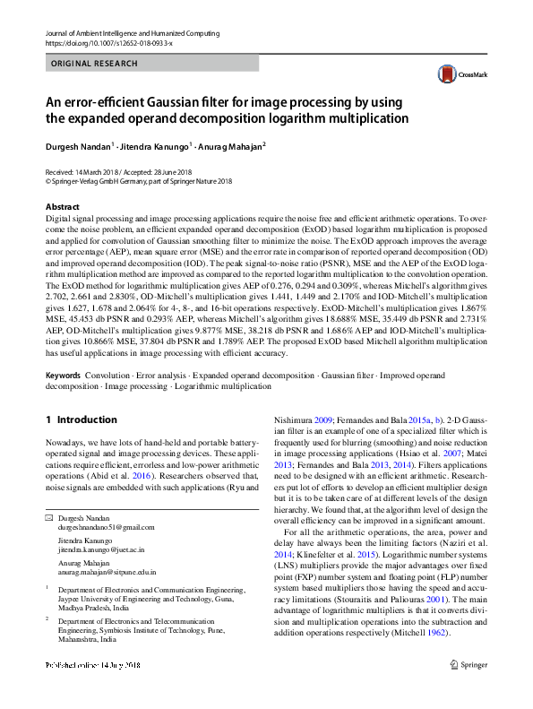 Pdf An Error Efficient Gaussian Filter For Image Processing By Using