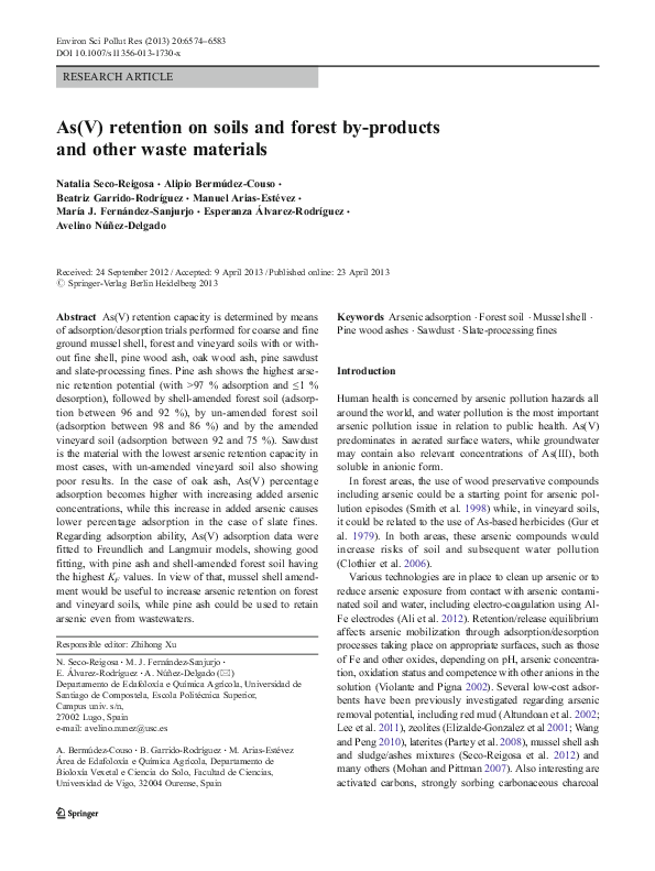 (PDF) As(V) retention on soils and forest by-products and other waste materials