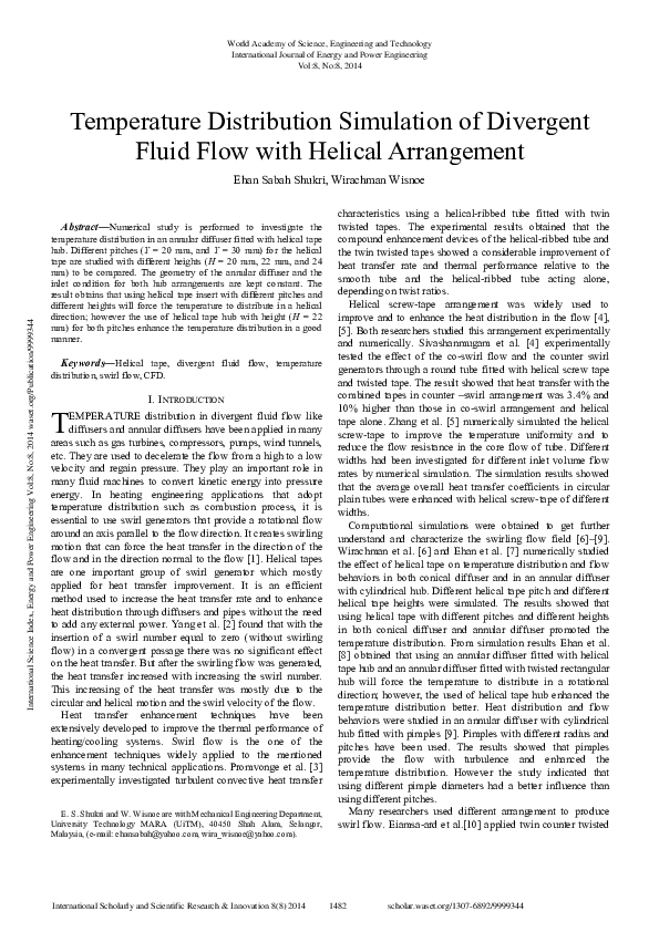 (PDF) Temperature Distribution Simulation Of Divergent Fluid Flow With Helical Arrangement