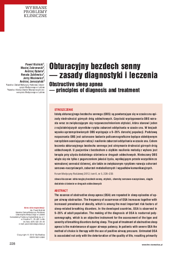(PDF) Obturacyjny bezdech senny — zasady diagnostyki i leczenia