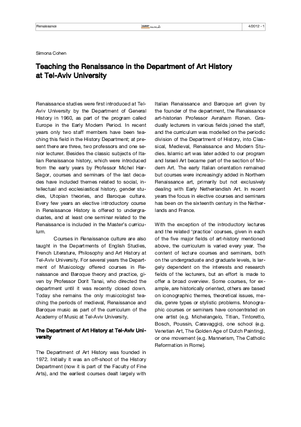 (PDF) Teaching the Renaissance in the Department of Art History at Tel ...