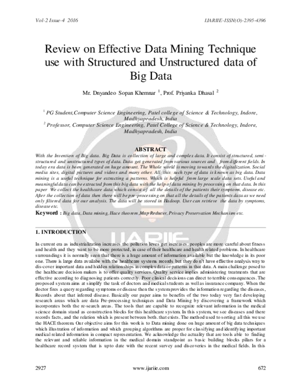 Pdf Review On Effective Data Mining Technique Use With Structured And